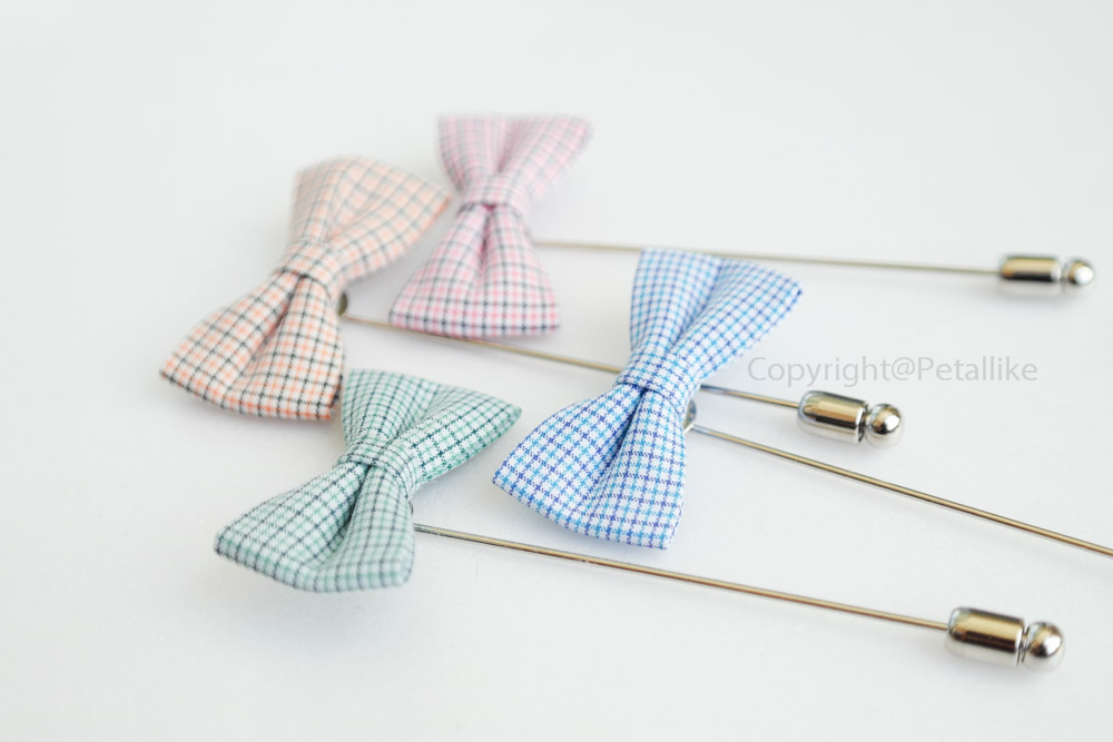 Mini Check Pink Bow Men's Flower Boutonniere / Buttonhole For Wedding ...