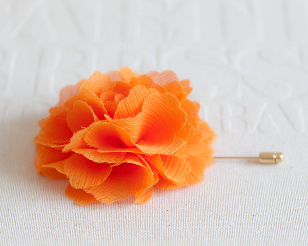 70mm Orange Chiffon Men's Flower Boutonniere / Buttonhole For Wedding ...