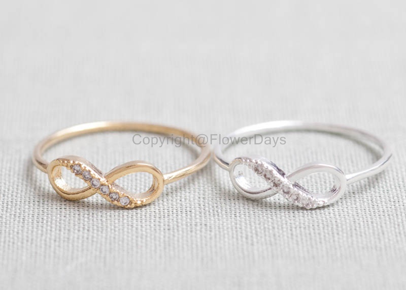 Crystal Embedded Gold Plated Infinity Ring - Size 6 on Luulla