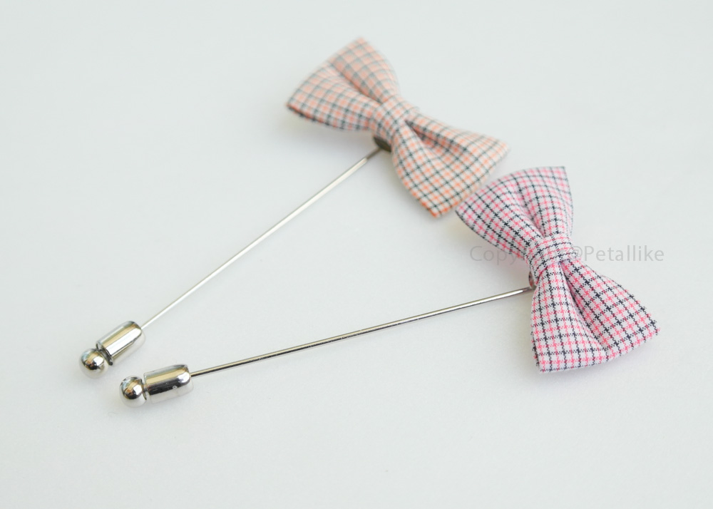 Mini Check Pink Bow Men's Flower Boutonniere / Buttonhole For Wedding ...